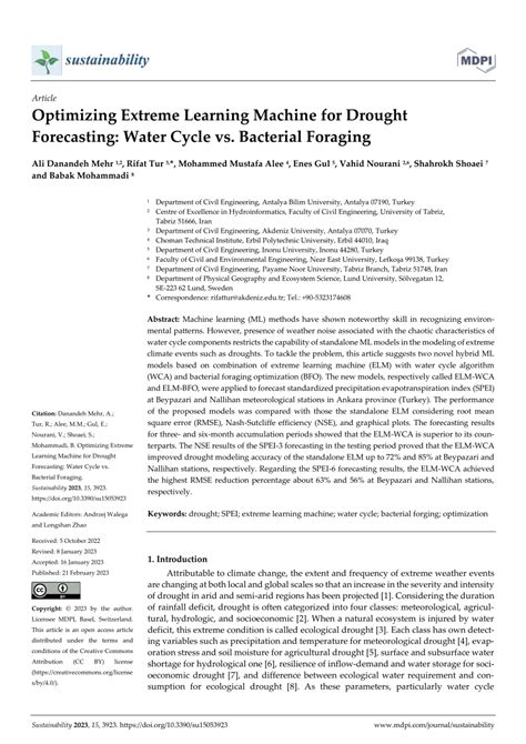 Pdf Optimizing Extreme Learning Machine For Drought Forecasting Water Cycle Vs Bacterial