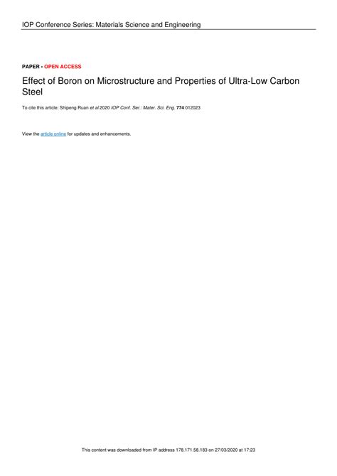 Pdf Effect Of Boron On Microstructure And Properties Of Ultra Low