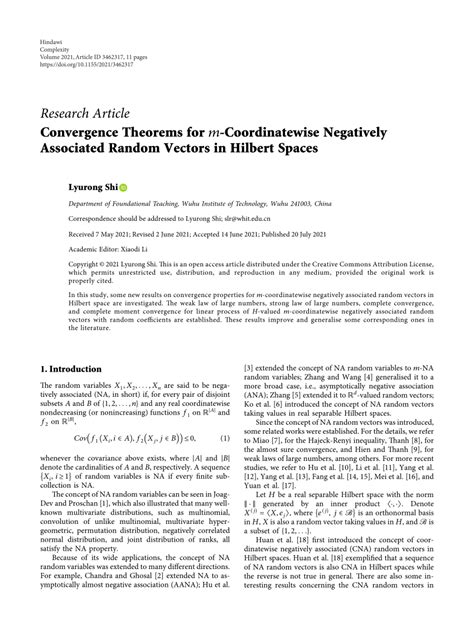 Pdf Convergence Theorems For M Coordinatewise Negatively Associated