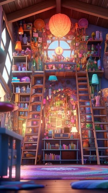 Premium Ai Image A Room With A Ladder And A Clock That Says 5 Premium Ai Image A Room With A Ladder And A Clock That Says 5