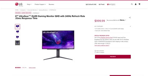 Preorder Up Ultragear Oled Gaming Monitor Qhd With Hz Refresh Rate Ms Response