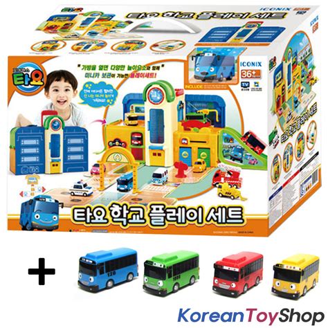 Tayo The Little Bus School Play Set Toy Garage W 4 Mini Buses Iconix