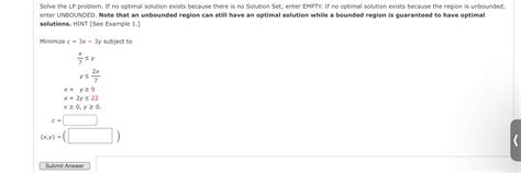 Solved Solve The Lp Problem If No Optimal Solution Exists