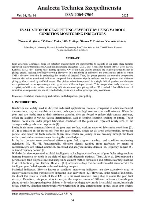 Pdf Evaluation Of Gear Pitting Severity By Using Various Condition Monitoring Indicators