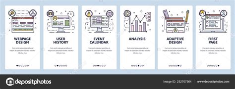 Mobile App Onboarding Screens Webpage And Landing Design User Profile Analysis Menu Vector