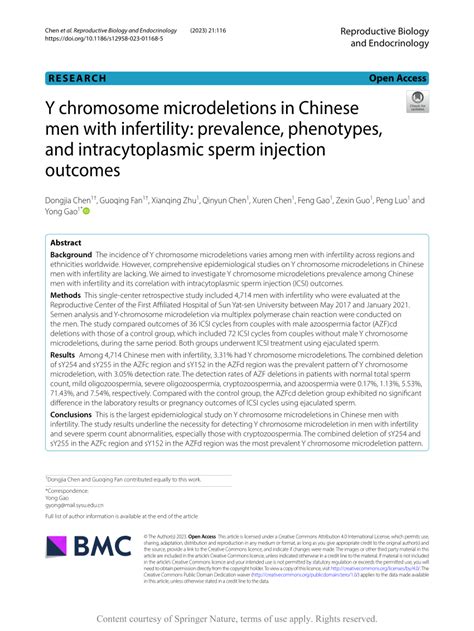 Pdf Y Chromosome Microdeletions In Chinese Men With Infertility Prevalence Phenotypes And