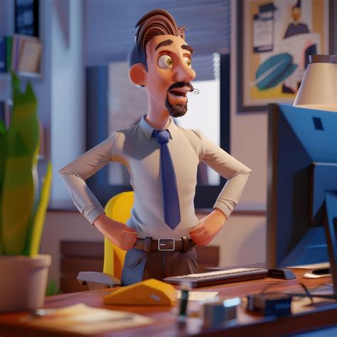 A Cartoon Man In A Suit And Tie Standing At A Desk Premium Ai Generated Image