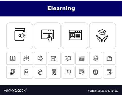 E Learning Line Icon Set Royalty Free Vector Image