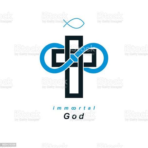 사실 하나님의 무한 한 기독교 믿음 창조적인 기호 디자인 무한 영원한 루프와 기독교 십자가 벡터 기호 결합 벡터 0명에 대한