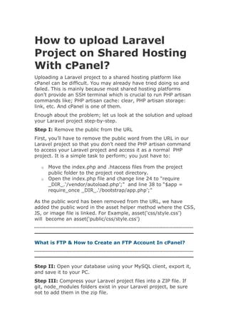 How To Upload Laravel Project On Shared Hosting With CPanel Pdf