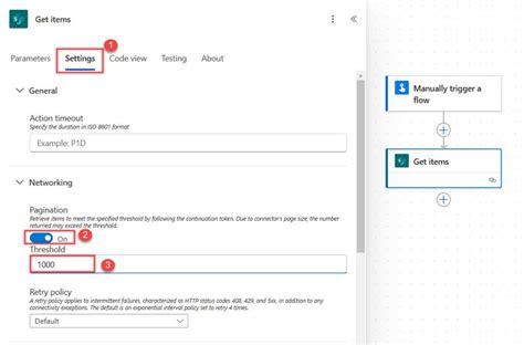 how to get more than 100 items using the get items action in power