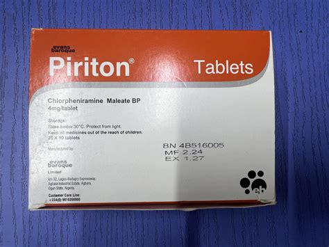 Piriton Chlorpheniramine Maleate 4mg Tablet Per Sachet Walls