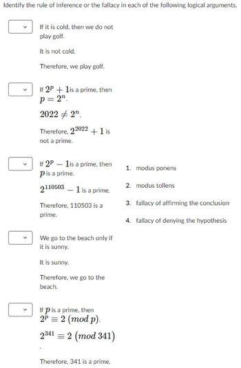 answered identify the rule of inference or the fallacy in each of the