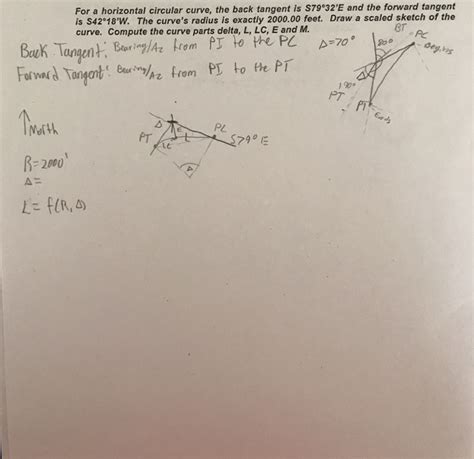 solved for a horizontal circular curve the back tangent is