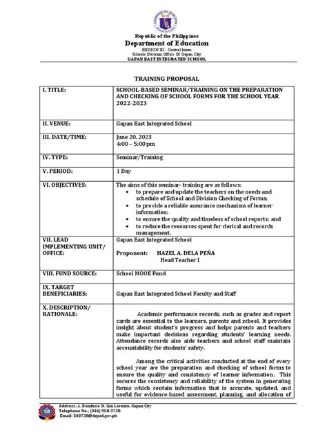 Training Proposal School Checking Of Forms Pdf