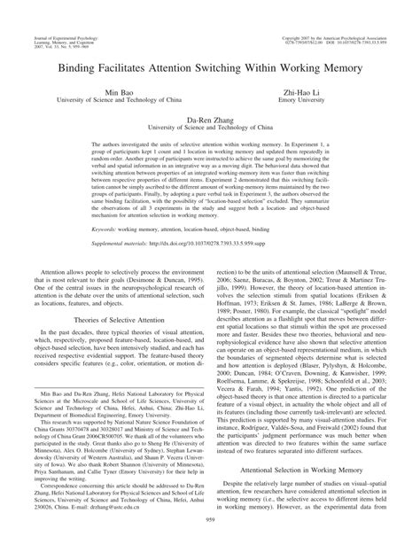 Pdf Binding Facilitates Attention Switching Within Working Memory