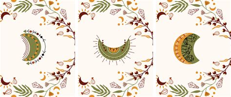 천상의 달 나뭇잎 크리스탈 마법의 꽃이 있는 보호 포스터 마법의 난해한 포스터는 배너 포스터 엽서에 이상적입니다 벡터 그림 0명에 대한 스톡 벡터 아트 및 기타 이미지