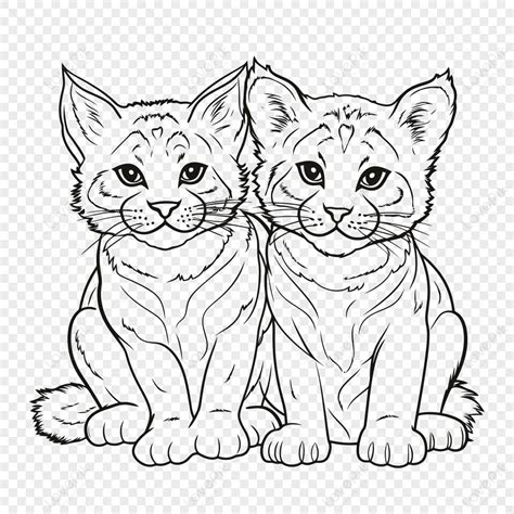 나란히 앉아 있는 새끼 고양이 두 마리 색칠하기 페이지 개요 스케치 드로잉 벡터라인 아트구레나룻 Png 일러스트 무료 다운로드 Lovepik