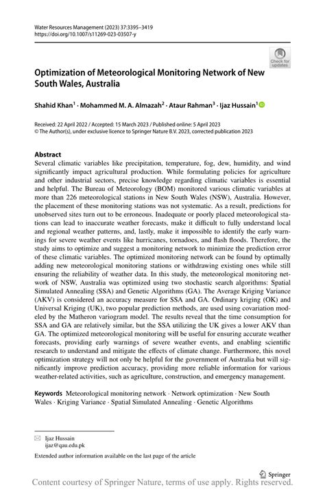 Optimization Of Meteorological Monitoring Network Of New South Wales