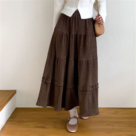 조이조이 허리밴딩하체커버 헤이디 벨벳 프릴 캉캉 치마 골지 주름 레이스 플레어 롱 스커트