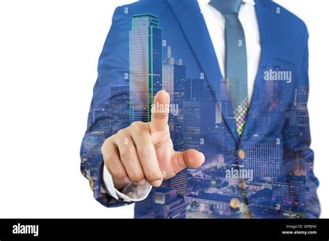 Businessman Pointing Index Finger Action Of Touch Screen Business Man On Isolate White