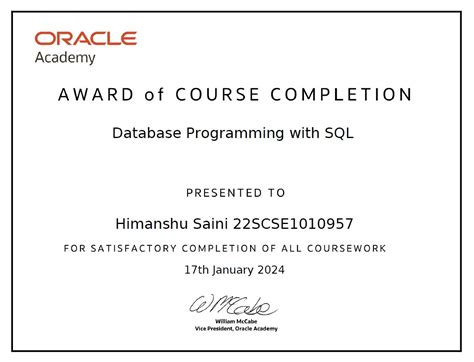 himanshu saini on linkedin course completion of database programming