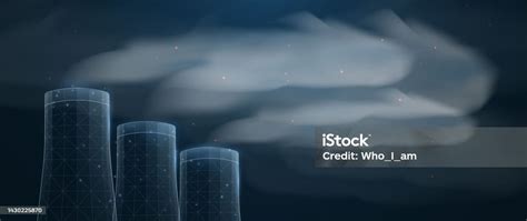 원자력 발전소는 선 삼각형 낮은 다각형 및 입자 스타일로 만들어집니다 벡터 일러스트 레이 션 환경 오염에 대한 스톡 벡터 아트