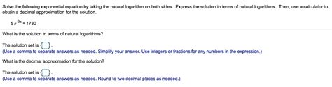solved solve the following exponential equation by taking