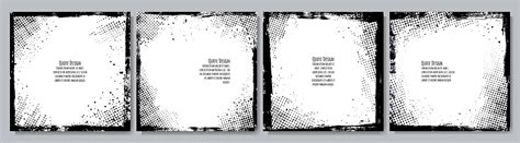 벡터 그림입니다 그런지 테두리가 설정되었습니다 잉크 브러시 스트로크가 엉망입니다 소셜 미디어 템플릿 웹 배너를 위한 디자인 하프톤 오버레이 70 년대 80 년대 복고풍