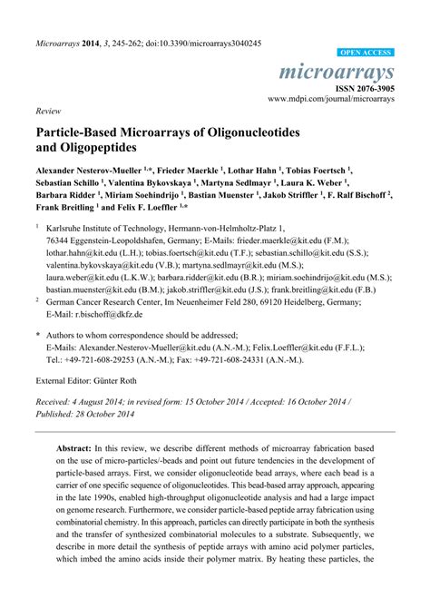 Pdf Particle Based Microarrays Of Oligonucleotides And Oligopeptides