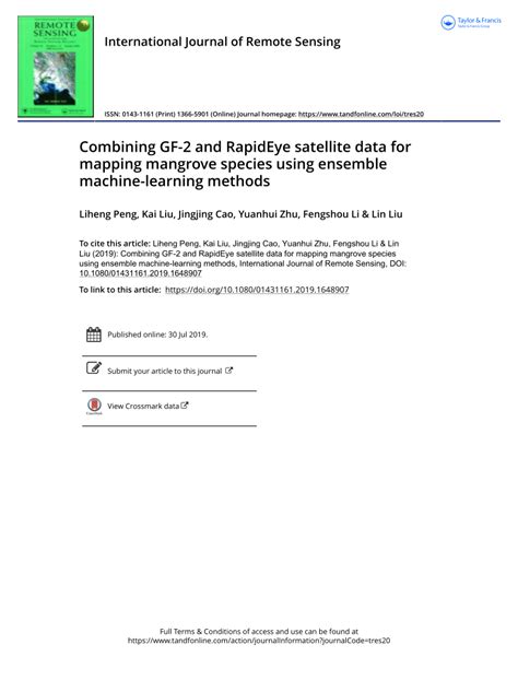 Pdf Combining Gf 2 And Rapideye Satellite Data For Mapping Mangrove