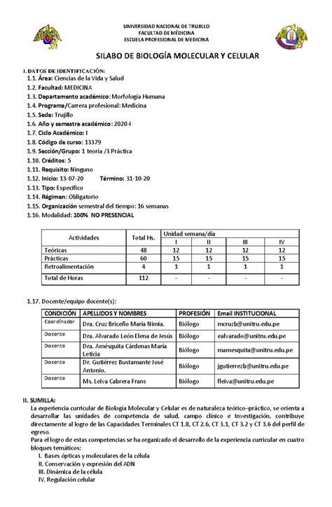 Biologia Molecular Y Celular UNIVERSIDAD NACIONAL DE TRUJILLO FACULTAD DE MÉDICINA
