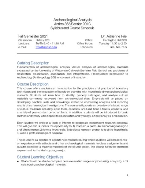 Pdf Anthropology 363 Archaeological Analysis