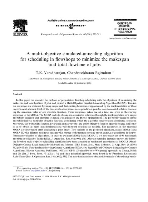 Pdf A Multi Objective Simulated Annealing Algorithm For Scheduling In