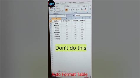 excel auto format table exceltricks excel shortvideo shorts 📱📱📱📱📱