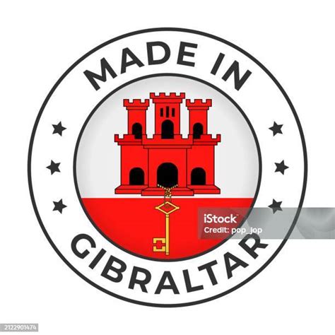 지브롤터에서 제작 벡터 그래픽 지브롤터의 국기와 지브롤터에서 만든 텍스트가 있는 둥근 간단한 라벨 배지 엠블럼 흰색 배경에 고립 3차원 형태에 대한 스톡 벡터 아트 및 기타