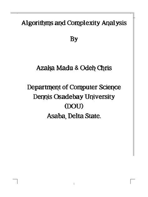 Algorithm And Complexity Analysis Pdf