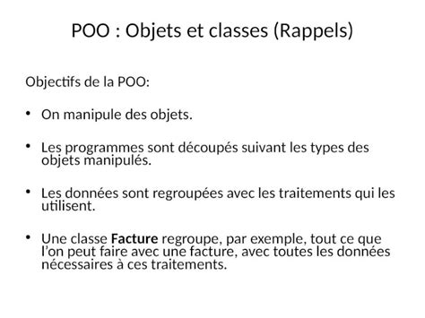 Ppt Poo Objets Et Classes Rappels Objectifs De La Poo On