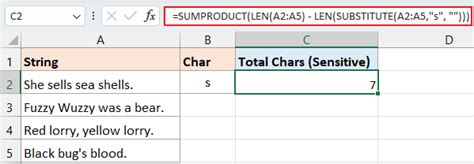 Excel Formula Count Total Characters In A Range Exceljet Worksheet