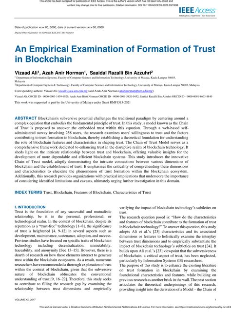 Pdf An Empirical Examination Of Formation Of Trust In Blockchain