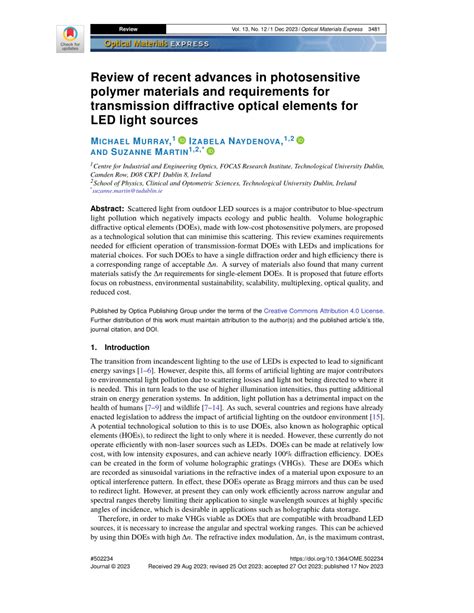 Pdf Review Of Recent Advances In Photosensitive Polymer Materials And