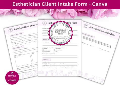 Esthetician Client Intake Form Pdf For Beauty Salon Digital Beauty