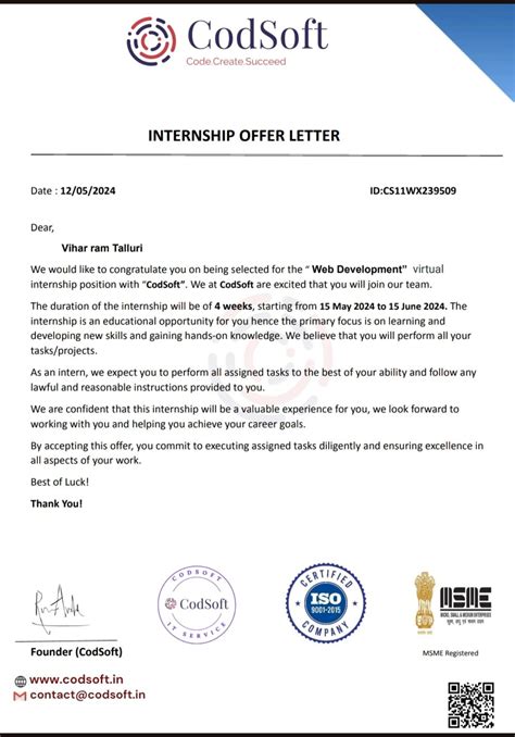 Vihar Ram Talluri On Linkedin Codsoft