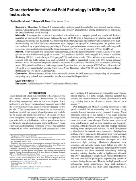 Characterization Of Vocal Fold Pathology In Military Drill Instructors Pdf Human Voice