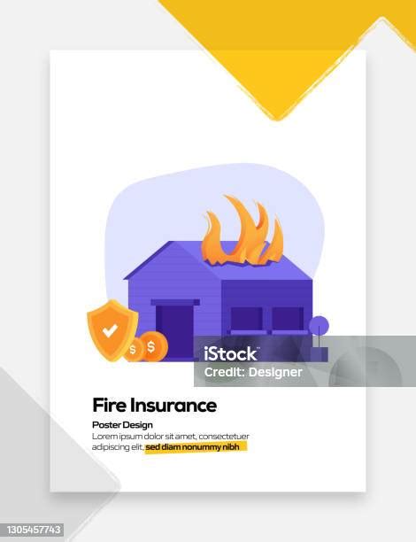 포스터 커버 및 배너에 대한 화재 보험 개념 플랫 디자인 현대 플랫 디자인 벡터 일러스트레이션 주택 보험에 대한 스톡 벡터 아트