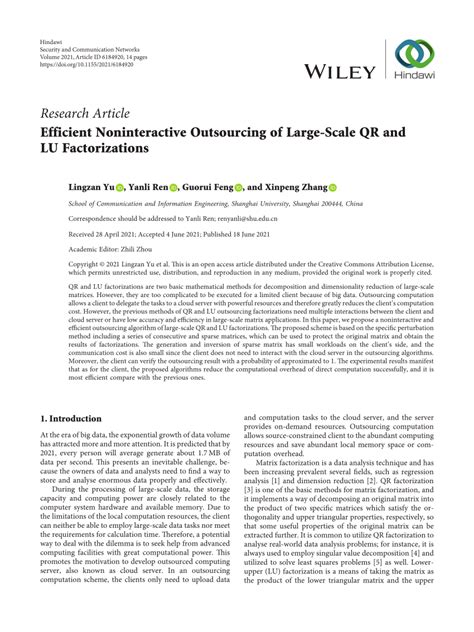 Pdf Efficient Noninteractive Outsourcing Of Large Scale Qr And Lu Factorizations