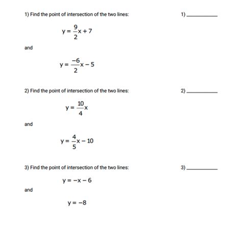 Math Calculate Intersection Of 2 Lines Worksheet Series 9 Geek Slop
