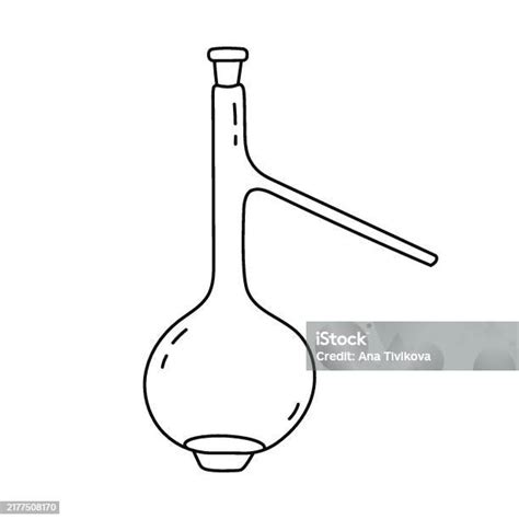 화학 용액 시약을 위한 주둥이와 코르크가 있는 귀여운 낙서 실험실 비커 과학 실험 화학 생물학 테스트를 위한 높고 둥근 플라스크 흰색에 격리 된 손으로 그린 실험실 유리