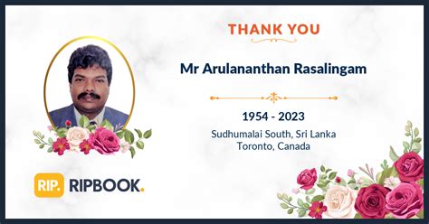 Late Arulananthan Rasalingam 31st Day Remembrance And Thankyou Message Ripbook