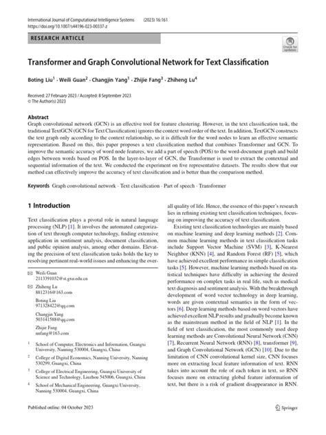 transformer and graph convolutional network for text classification pdf applied mathematics